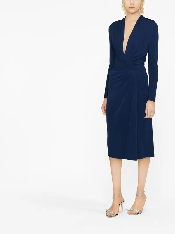 Alberta Ferretti Twisted-front Long-sleeved Midi Dress