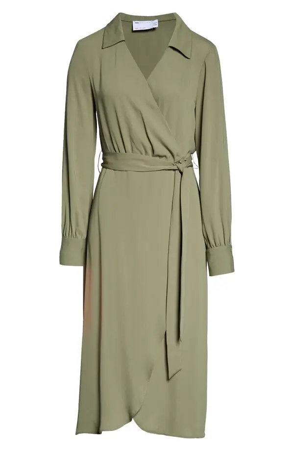 Asos Collared Long Sleeve Wrap Midi Dress In Light Green - 55% Off |  Editorialist