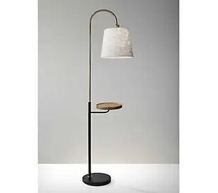 HOMEROOTS Black Metal Floor Lamp W/usb Charging Wood Shelf - One-color