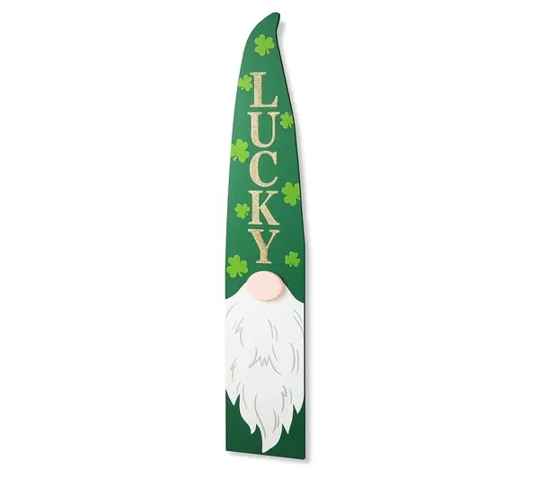 GLITZHOME 42' St Patrick's Lucky Wooden Lepre-g Nome Porch Sign - One-color