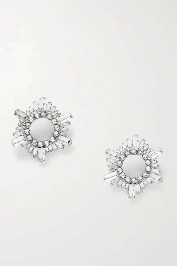 Amina Muaddi Begum Mini -tone Crystal Earrings - Silver