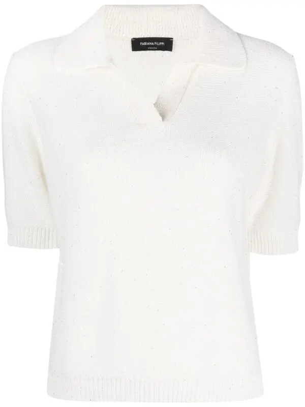 Fabiana Filippi Sequin-embellished Knitted Polo Top - White