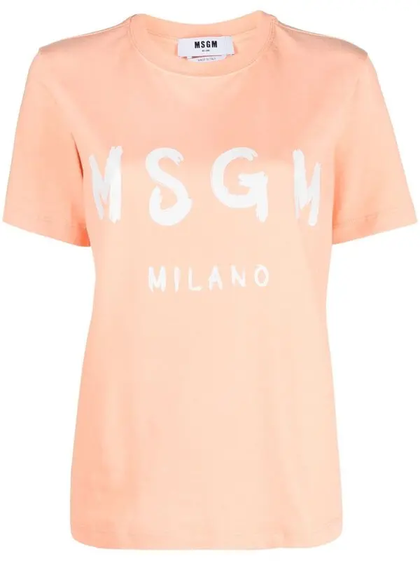 MSGM Logo-print Cotton T-shirt - Orange