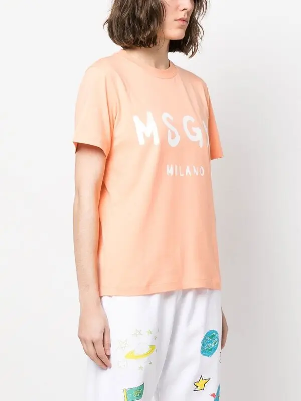 MSGM Logo-print Cotton T-shirt - Orange