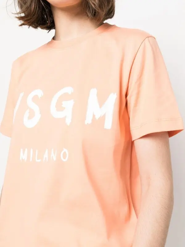 MSGM Logo-print Cotton T-shirt - Orange