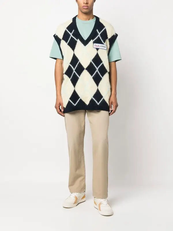 Palm Angels Logo-patch Argyle Knitted Vest