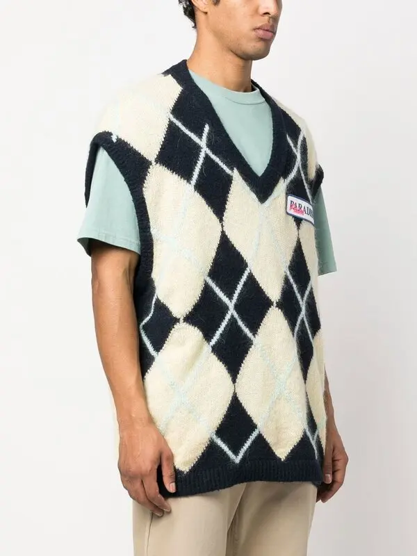 Palm Angels Logo-patch Argyle Knitted Vest