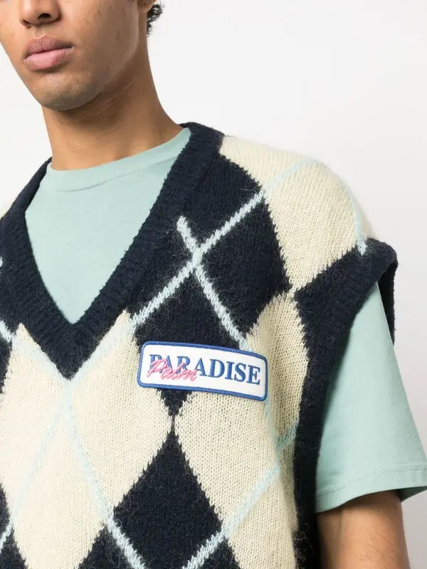 Palm Angels Logo-patch Argyle Knitted Vest