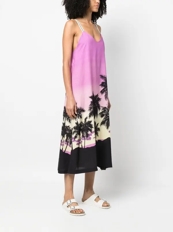 Palm Angels Sunset-print Midi Dress - Purple