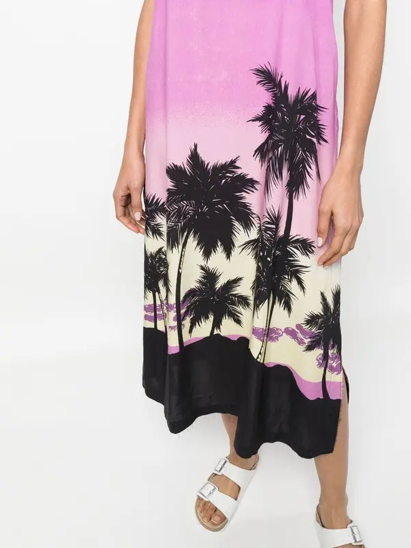 Palm Angels Sunset-print Midi Dress - Purple