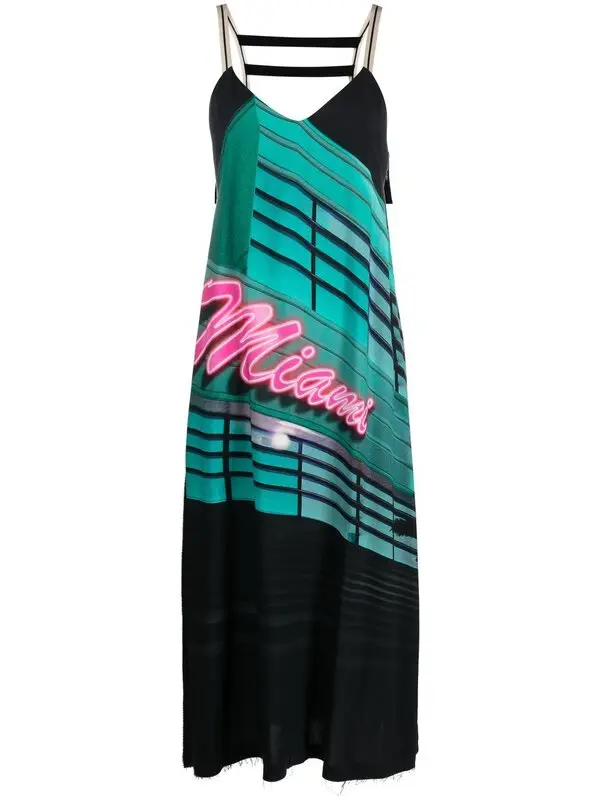 Palm Angels Miami Graphic-print Midi Dress - Black