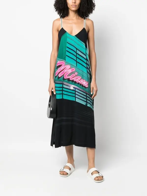 Palm Angels Miami Graphic-print Midi Dress - Black