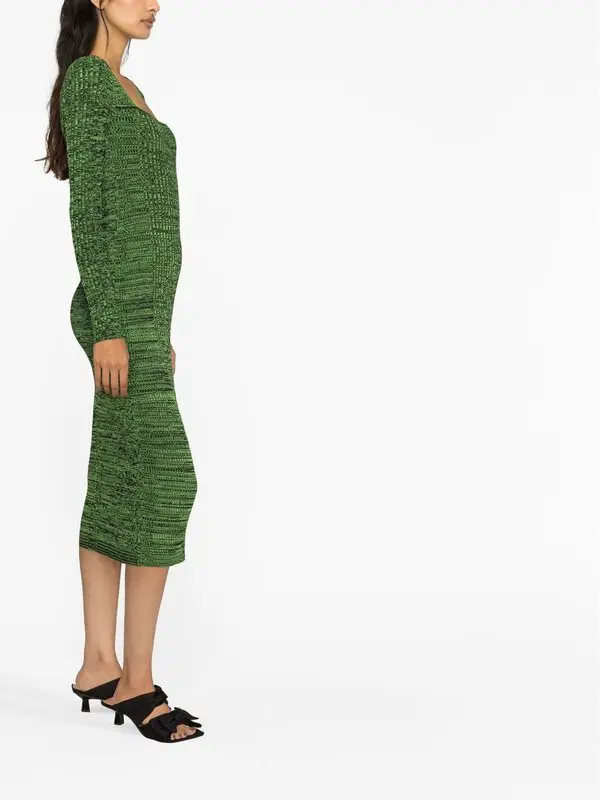 GANNI Square-neck Knitted Midi Dress