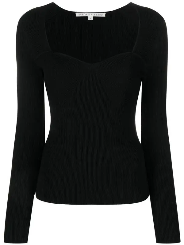 Veronica Beard Sweetheart Ribbed Knit Top