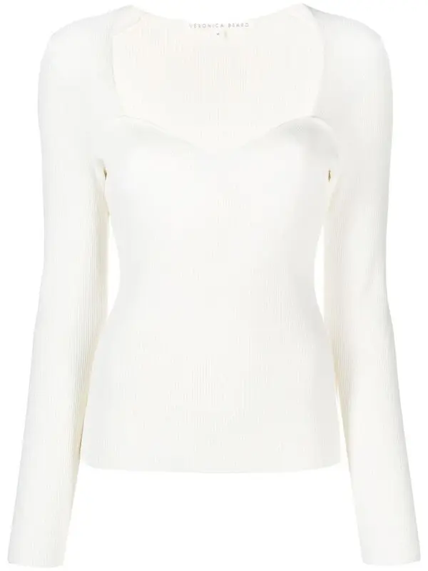 Veronica Beard Sweetheart Ribbed Knit Top