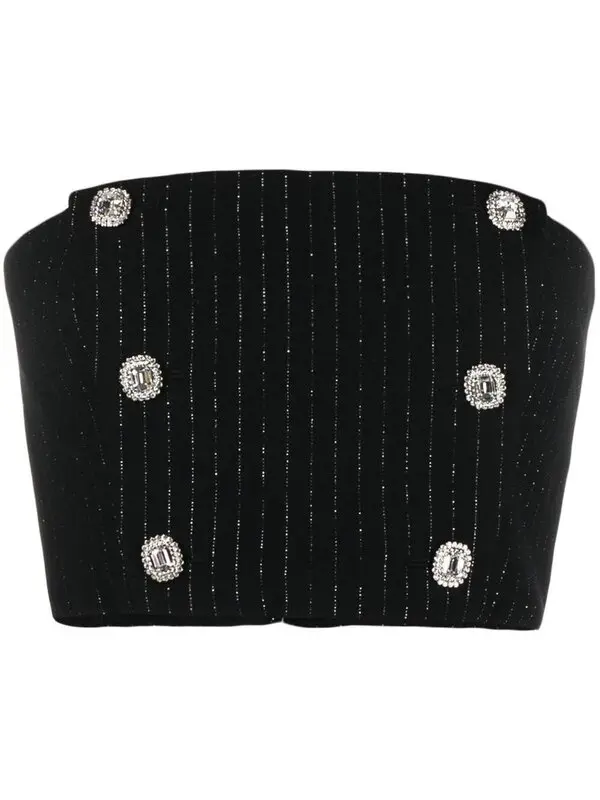 Alessandra Rich Pinstripe Crystal-embellished Crop Top