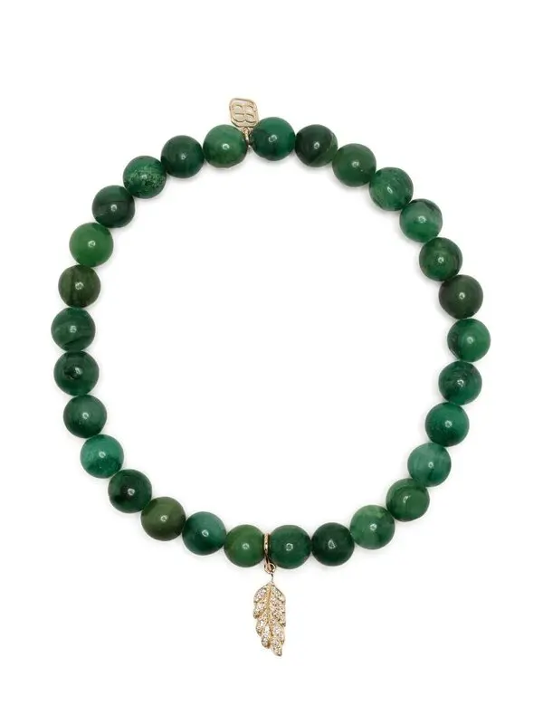 SYDNEY EVAN 14kt Yellow Gold Verdite Feather Beaded Bracelet - Green