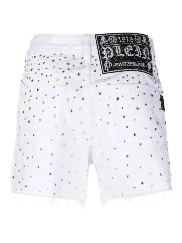 Philipp Plein Crystal-embellished Denim Shorts - White