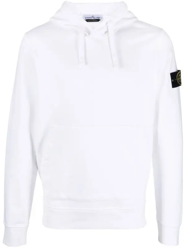 Stone Island Hoodie In Organic Cotton Fleece - White