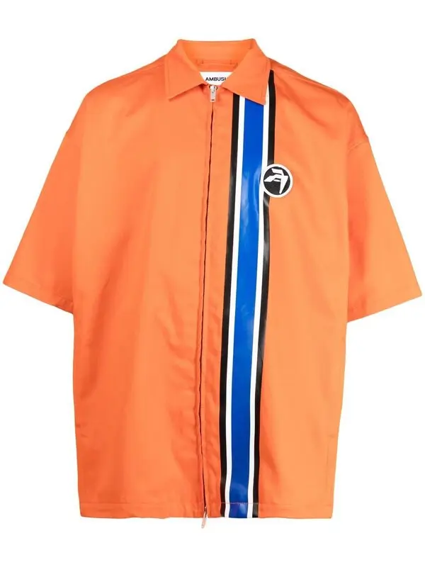 AMBUSH Striped Zipped Short-sleeve Shirt - Orange