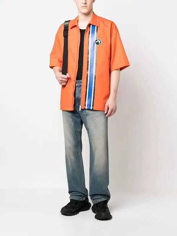 AMBUSH Striped Zipped Short-sleeve Shirt - Orange
