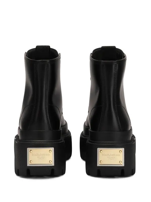 Dolce & Gabbana Logo-Appliqué Leather Combat Boots In Black  display picture 2