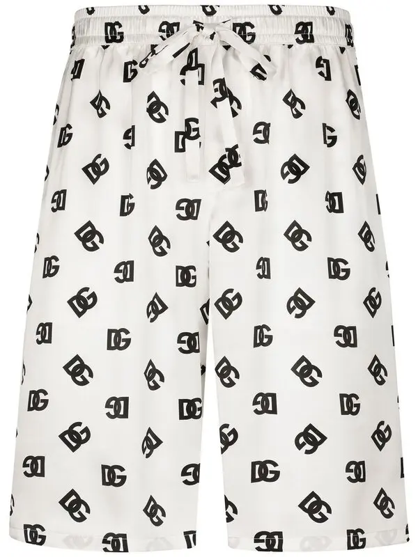 Dolce & Gabbana Monogram Silk Bermuda Shorts - White