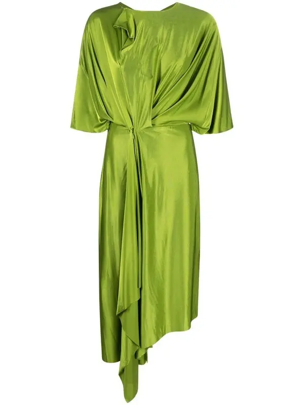 Victoria Beckham Gathered Detail Short Sleeve Dress - Green