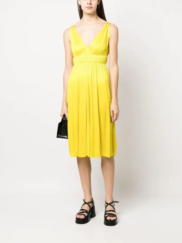 P.a.r.o.s.h Smocked-detail V-neck Dress - Yellow