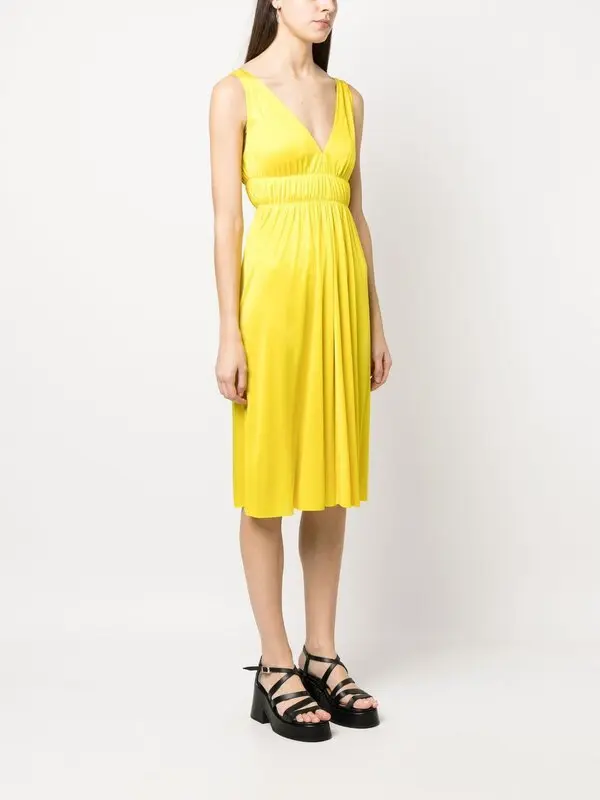 P.a.r.o.s.h Smocked-detail V-neck Dress - Yellow