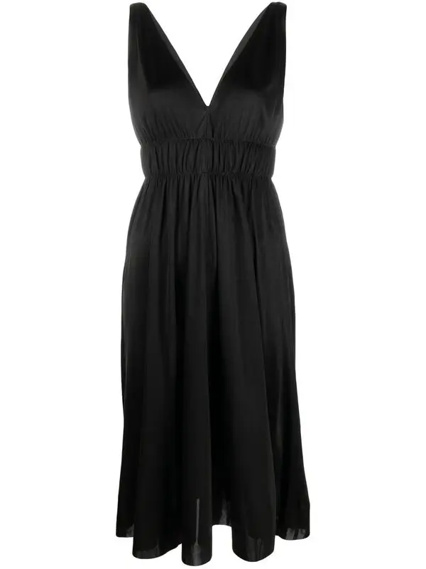 P.a.r.o.s.h Smocked-waist V-neck Dress - Black