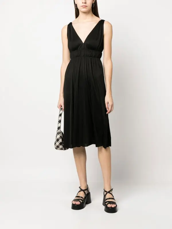 P.a.r.o.s.h Smocked-waist V-neck Dress - Black