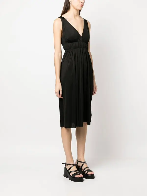 P.a.r.o.s.h Smocked-waist V-neck Dress - Black