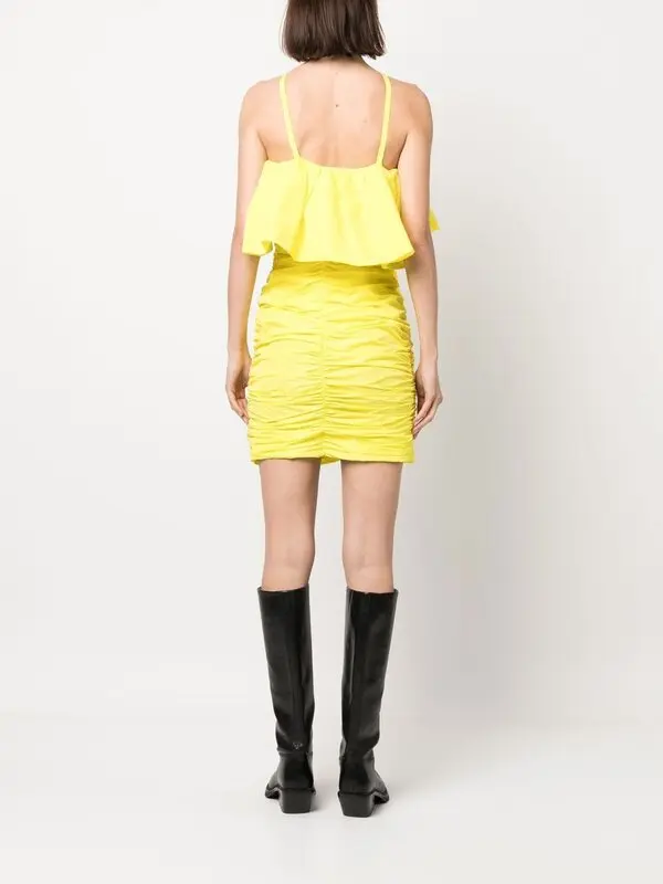 MSGM Ruched Ruffle-trim Mini Dress