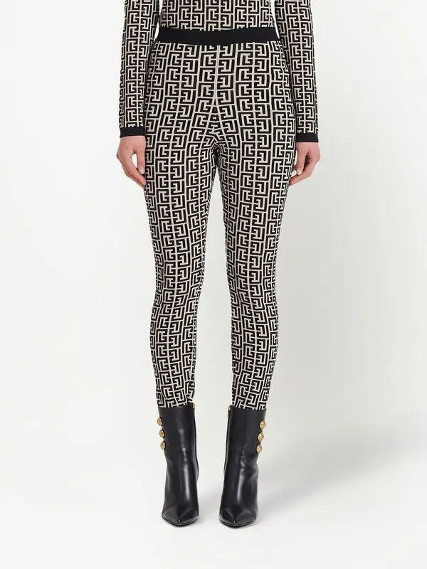 Balmain Monogram-print High-waisted Leggings