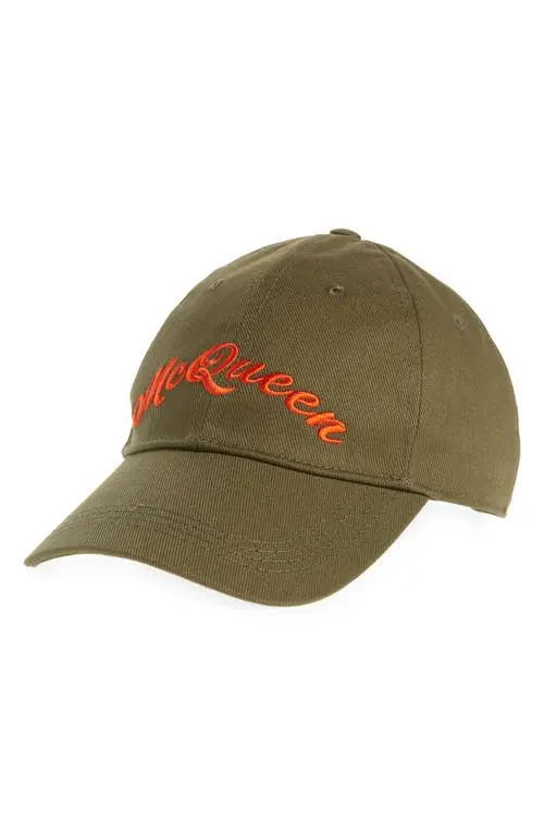 Alexander McQueen Alexander Embroidered Baseball Cap - Loden/ Orange