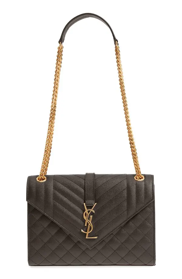 Saint Laurent Cassandra Quilted Envelope Bag - Pebble
