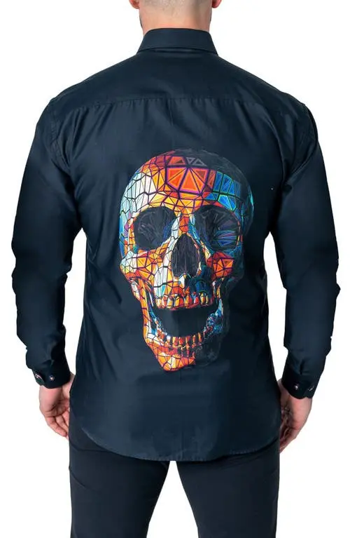 MACEOO Fibonacci Skull Prizm Cotton Button-up Shirt