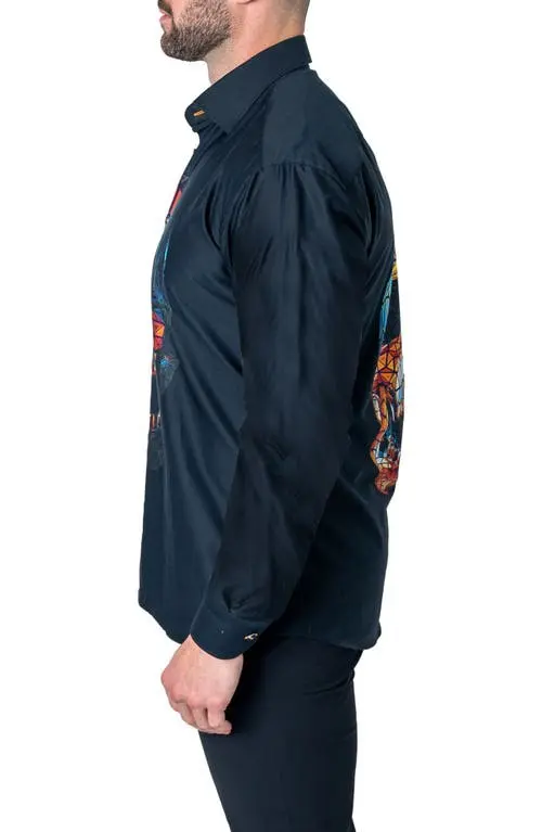 MACEOO Fibonacci Skull Prizm Cotton Button-up Shirt