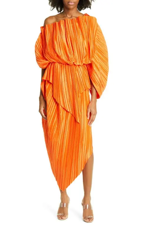 Cult Gaia Isa Off The Shoulder Plissé Dress In Poppy - 45% Off