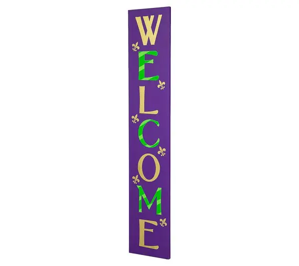 GLITZHOME Mardi Gras Welcome Standing Or Hangin G Porch Sign - One-color