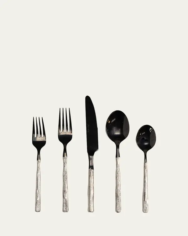 DANIEL VAN DIJCK 5-piece Flatware Set With Textured Handles - Black