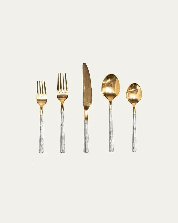 DANIEL VAN DIJCK 5-piece Flatware Set With Textured Handles - Gold