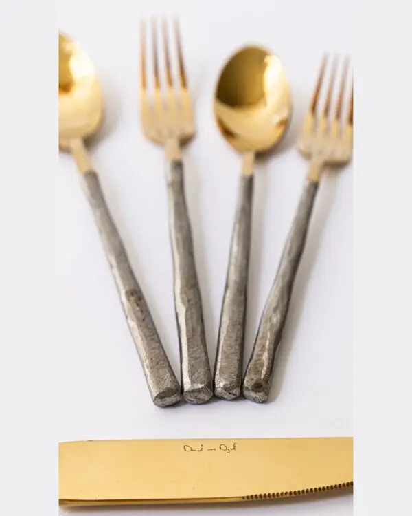 DANIEL VAN DIJCK 5-piece Flatware Set With Textured Handles - Gold