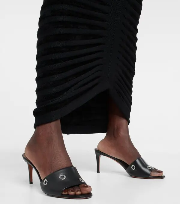 Alaïa Oeillets Embellished Leather Sandals - Black
