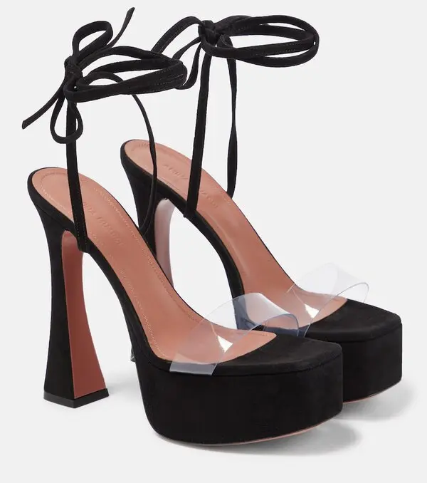 Amina Muaddi Sita Suede Platform Sandals - Black
