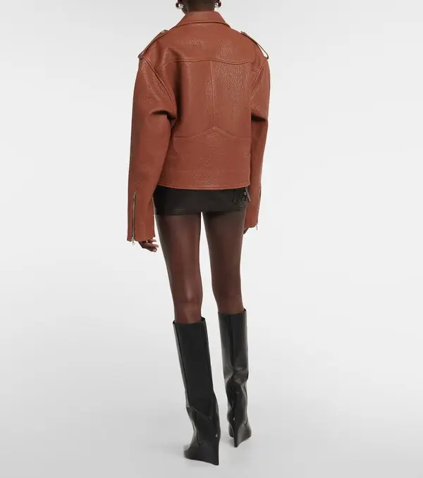 David Koma Oversized Leather Biker Jacket