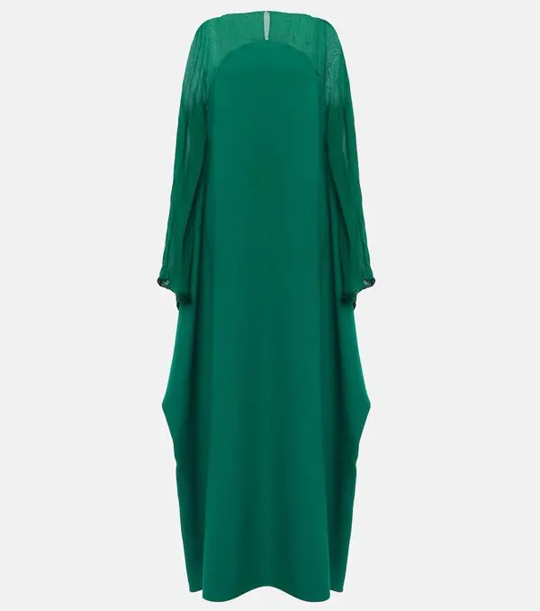 Safiyaa Silk-trimmed Kaftan - Green