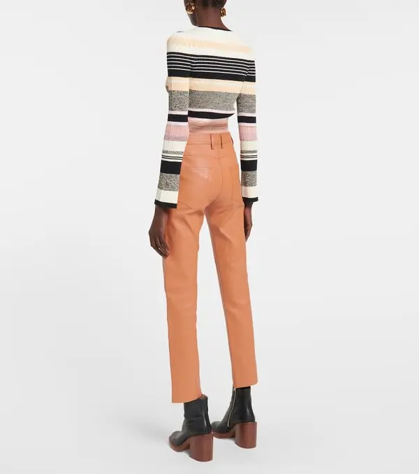 JOSEPH High-rise Leather Pants - Brown
