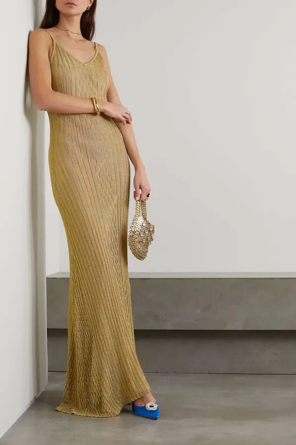 knee length dresses for ladies Metallic Knit Dress – Retrofete